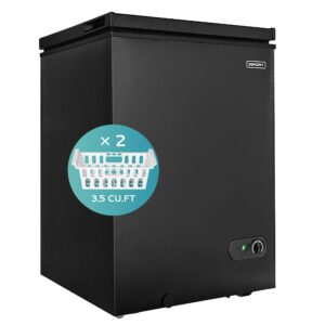 euhomy 3.5 cu.ft chest freezer with removable basket, small deep freezer adjustable 7 thermostat, quiet mini freezer free-standing top door, energy saving for apartment/garage/basement/dorm/home,black