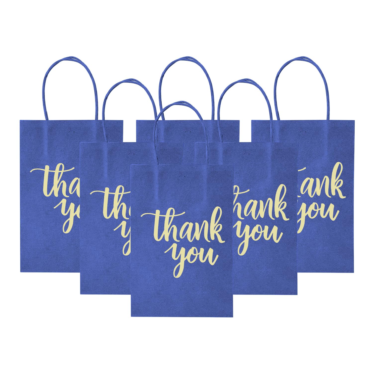 DjinnGlory 100 Pack Small Navy Blue Thank You Paper Gift Goodie Bags with Handles 9x5.5x3.15 Inch for Shopping Birthday Wedding Bridal Baby Shower Graduation 2024 Party Favors