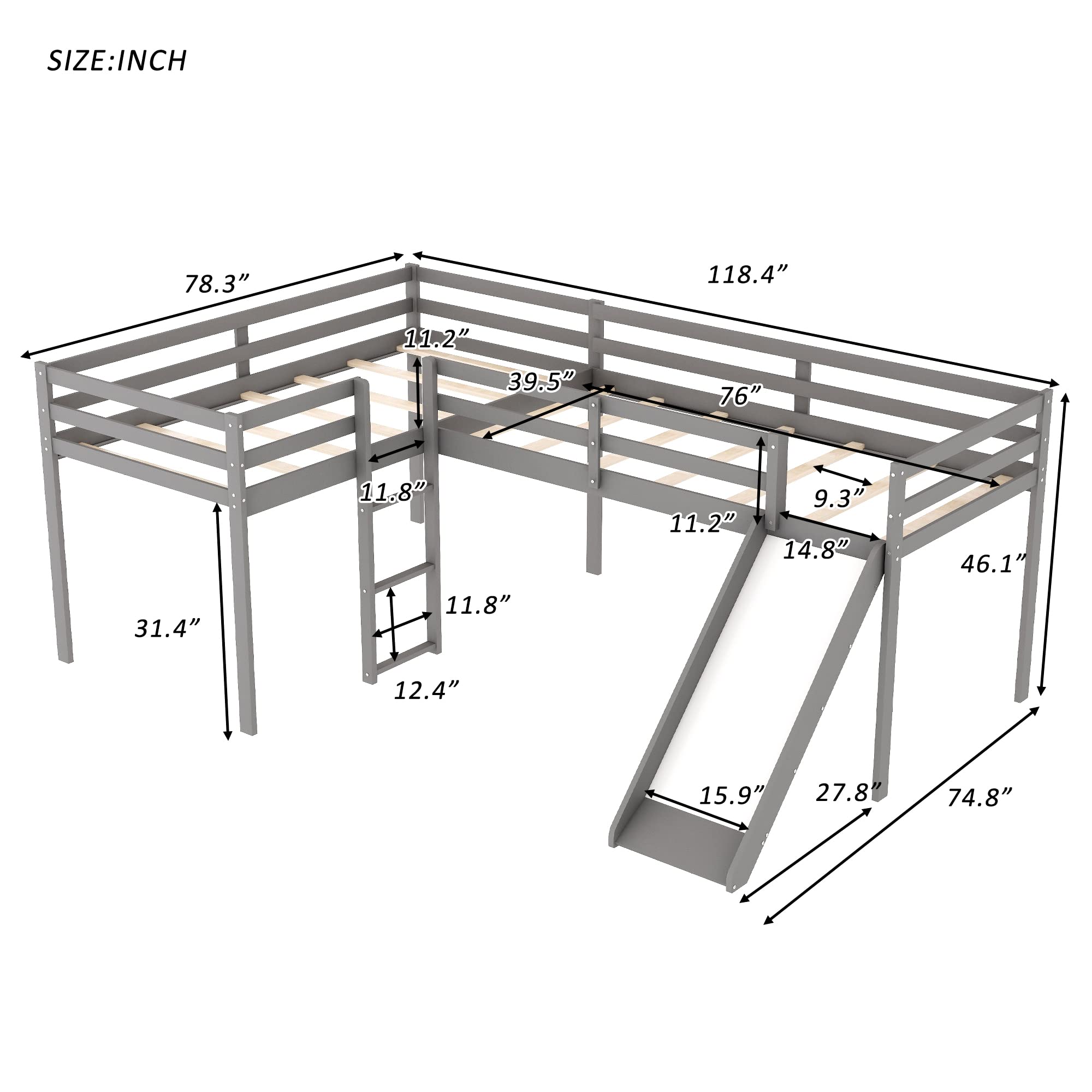 Merax L-Shaped Twin Size Loft Bed with Ladder and Slide