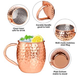 Moscow Mule Copper Mugs Moscow Mule Cups Kit 19oz Set of 12 with Handle Large Copper Hammered Plating Cups with 0.5oz Double Jigger, Stainless Steel Straws, Spoons for Cold Drinks Cocktails Wine