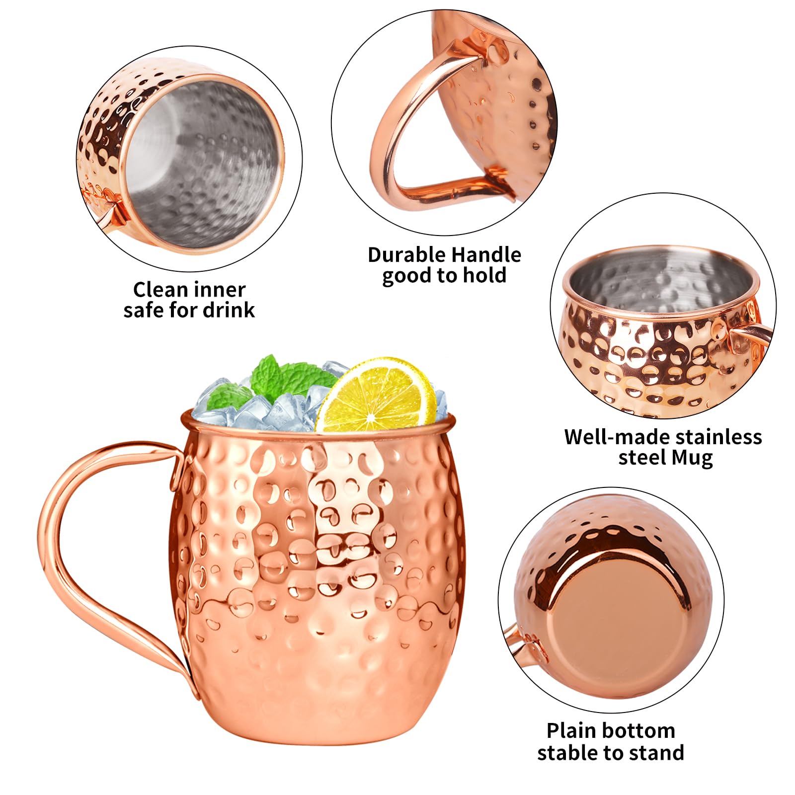 Moscow Mule Copper Mugs Moscow Mule Cups Kit 19oz Set of 12 with Handle Large Copper Hammered Plating Cups with 0.5oz Double Jigger, Stainless Steel Straws, Spoons for Cold Drinks Cocktails Wine