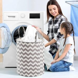 TECHMILLY Baby Laundry Basket with Long Handles, 63L Collapsible Kids Laundry Hamper, Toy Storage Basket for Nursery, Bedroom Decor for Girls and Boys (Grey Chevron)