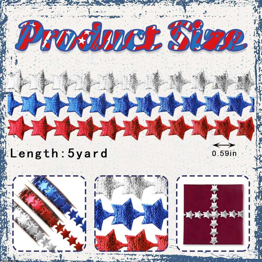 3 Rolls Patriotic Fabric Decor Ribbons Veterans Day Faux Leather Craft Ribbons Red White Blue Stars Shaped Ribbons for Patriotic Party Decoration Gift Wrapping Outdoor Hanging Supplies 15 Yards