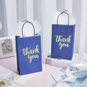 DjinnGlory 100 Pack Small Navy Blue Thank You Paper Gift Goodie Bags with Handles 9x5.5x3.15 Inch for Shopping Birthday Wedding Bridal Baby Shower Graduation 2024 Party Favors