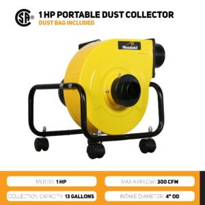 Woodskil 1HP Portable Dust Collector for Woodworking, 300 CFM Dust Collector with Wheels& 13 Gallons Bag, DC-A 2023