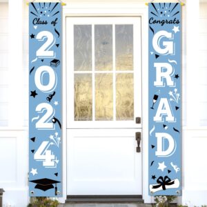 graduation porch banner class sign light blue congrats grad hanging flags high school college university party decoration for front door outdoor light blue