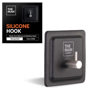 the man silicone hook - bathroom & shower storage hook - shower toiletry, bathroom organizer accessory - heavy duty stainless steel & silicone - strong hold, adheres to most surfaces (1 pack)