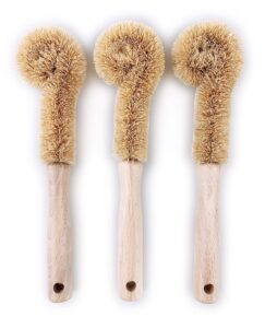 taakcc 3pcs cleaning brush, bottle brush, milk cup brush, coffee cup brush, pot brush, natural coconut fiber brush head, strong wooden handle, deep cleaning, natural environmental protection