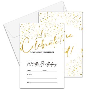 yqv 55th birthday invitations cards, 4"x 6" white and gold confetti birthday party invites with envelopes for party decorations supplies(20 pieces) -d14