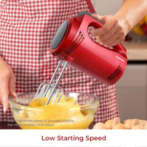 Kestreln Hand Mixer Electric Handheld with Flat Bottom, Portable Mixer for Kitchen Baking Cake, Powerful Mixing for Thicker Doughs with dough hooks