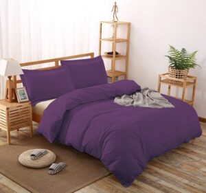 velfont 3pcs duvet cover set 100% egyptian cotton 800 thread count duvet cotton with zipper closure & corner ties, super king size (116" x 98") inch, plum solid