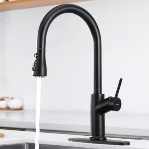 indare kitchen faucets， kitchen faucet with pull-down sprayer， matte black kitchen faucet with deck plate， kitchen faucet with sprayer