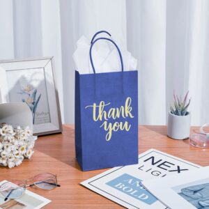 DjinnGlory 100 Pack Small Navy Blue Thank You Paper Gift Goodie Bags with Handles 9x5.5x3.15 Inch for Shopping Birthday Wedding Bridal Baby Shower Graduation 2024 Party Favors