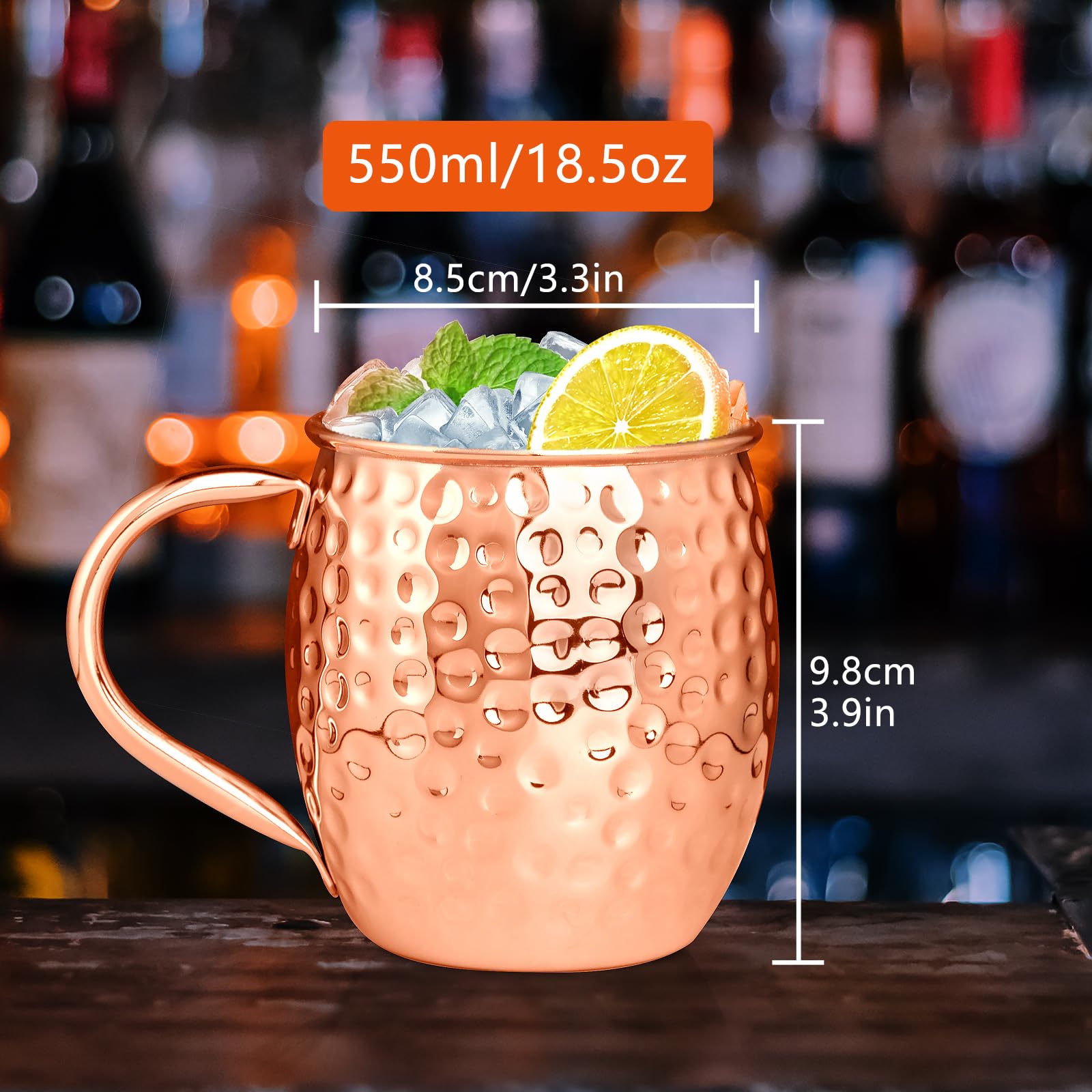 Moscow Mule Copper Mugs Moscow Mule Cups Kit 19oz Set of 12 with Handle Large Copper Hammered Plating Cups with 0.5oz Double Jigger, Stainless Steel Straws, Spoons for Cold Drinks Cocktails Wine