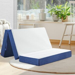 folding mattress full size,6 inch memory foam tri fold mattress,portable folding mattress with washable cover, foldable mattress topper full for camping,guest (52"×73"×6")