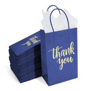 djinnglory 100 pack small navy blue thank you paper gift goodie bags with handles 9x5.5x3.15 inch for shopping birthday wedding bridal baby shower graduation 2024 party favors