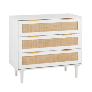 hopubuy 3 drawer dresser for bedroom, rattan dresser modern closet dressers chest of drawers, wood white 3 drawer storage chest for kids bedroom, hallway, living room