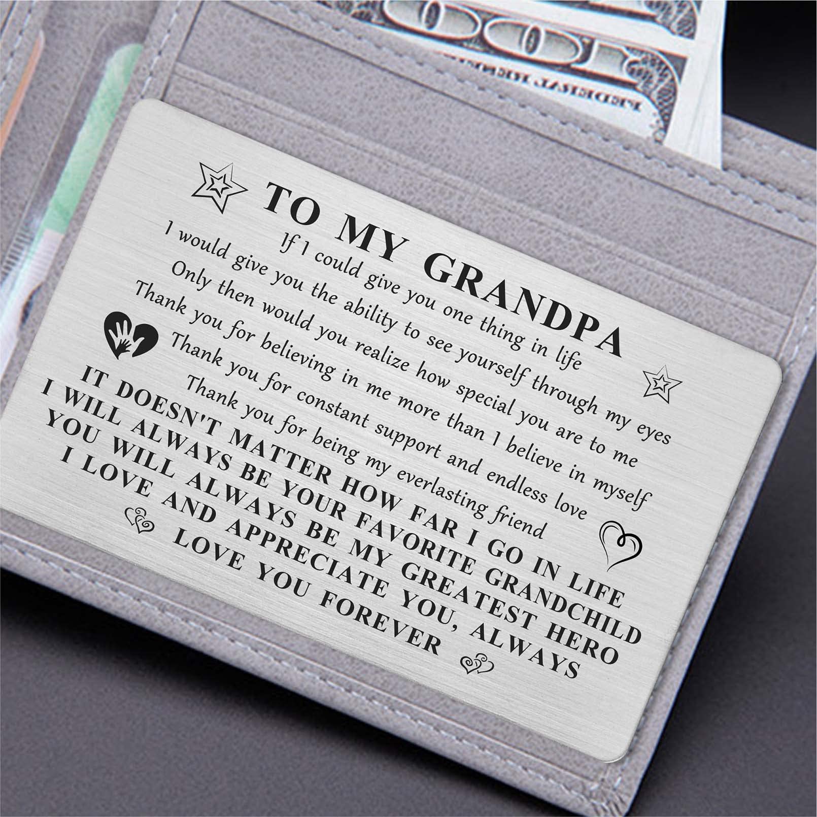 Yobent Grandpa Card - Best Thank You Grandpa Gift Ideas, I Love My Grandpa Wallet Card for Men, Christmas Birthday Present to My Grandfather