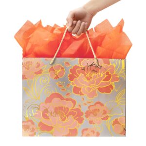 13" Large Rose Gold Gift Bag Set with Greeting Card and Orange Tissue Paper for celebrating birthdays,Mother's Day,Christmas,weddings,anniversaries,and more-13"x10.1"x5.2",1 Pcs.