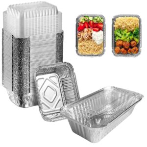 luckmeta 1 lb small aluminum foil pans with clear lids (50 pack), disposable cookware, takeout trays, food containers for restaurants & catering, recyclable