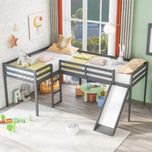 Merax L-Shaped Twin Size Loft Bed with Ladder and Slide