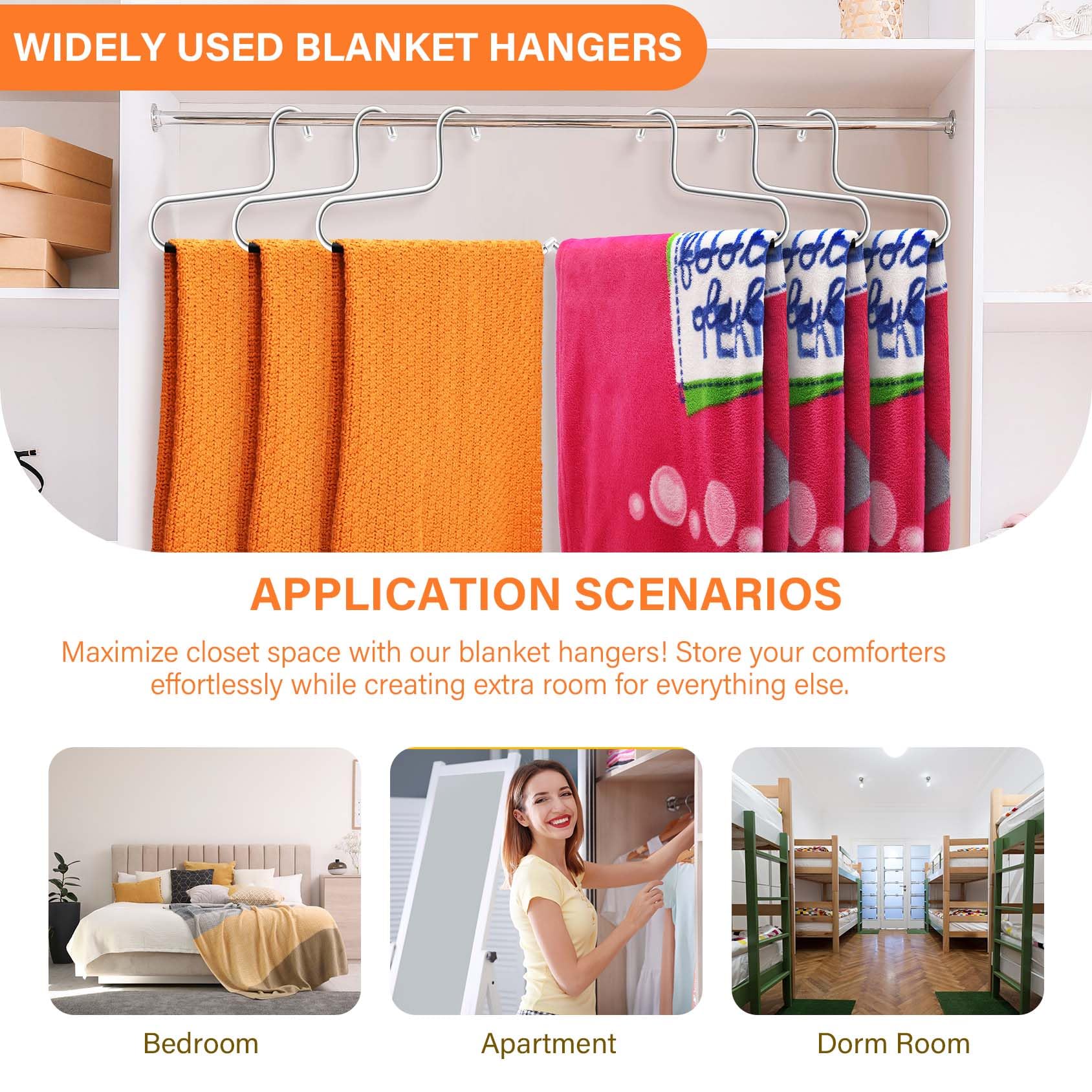 6 Pack Blanket Hanger,Non Slip Hangers Space Saving Stainless Steel Heavy Duty Hangers,Upgraded Closet Organizers and Storage Pants Hangers for Table Cloths,Comforters,Bath Towels,Rugs Sleeping Bags