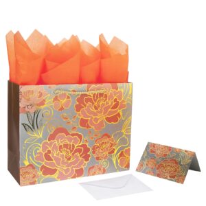 13" large rose gold gift bag set with greeting card and orange tissue paper for celebrating birthdays,mother's day,christmas,weddings,anniversaries,and more-13"x10.1"x5.2",1 pcs.