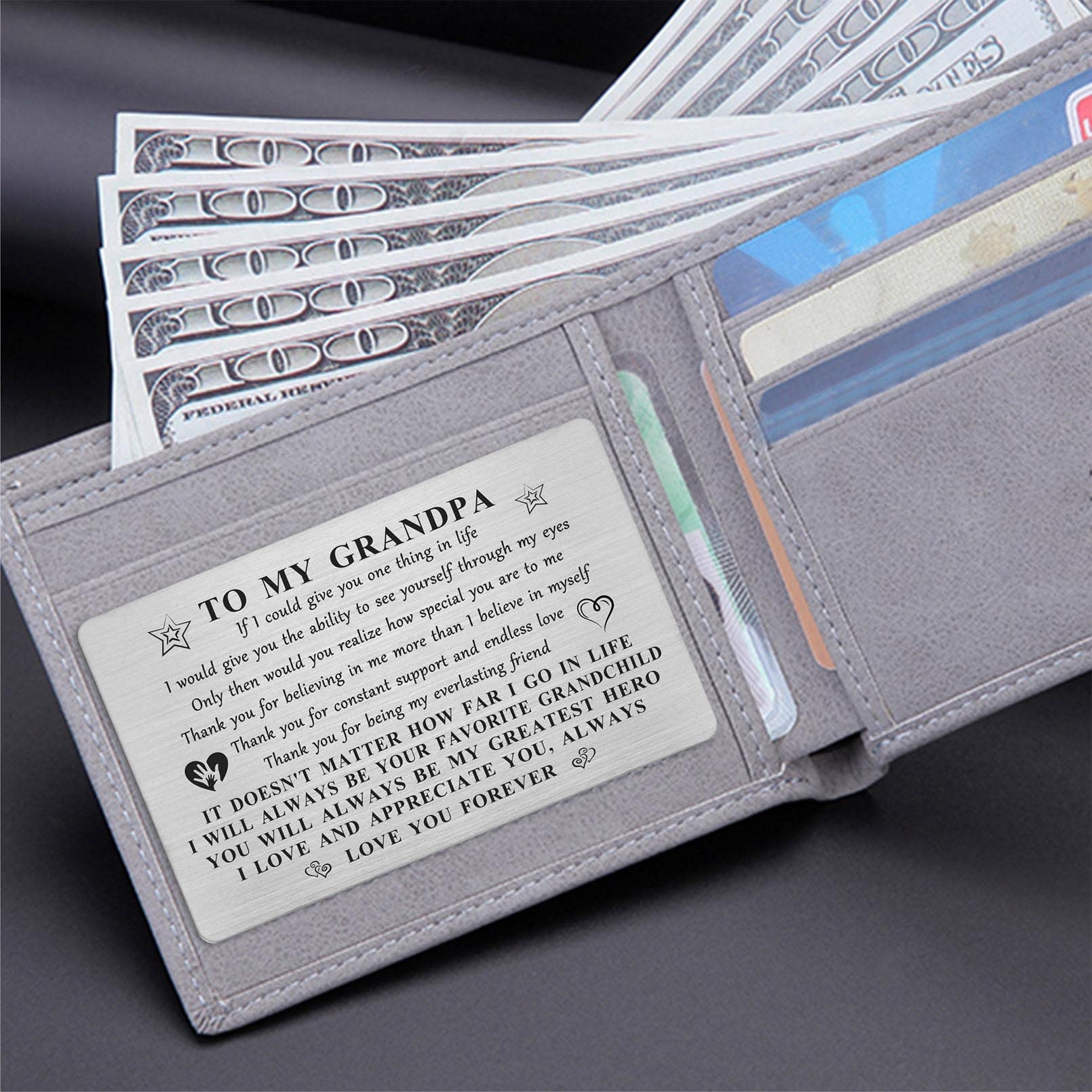 Yobent Grandpa Card - Best Thank You Grandpa Gift Ideas, I Love My Grandpa Wallet Card for Men, Christmas Birthday Present to My Grandfather