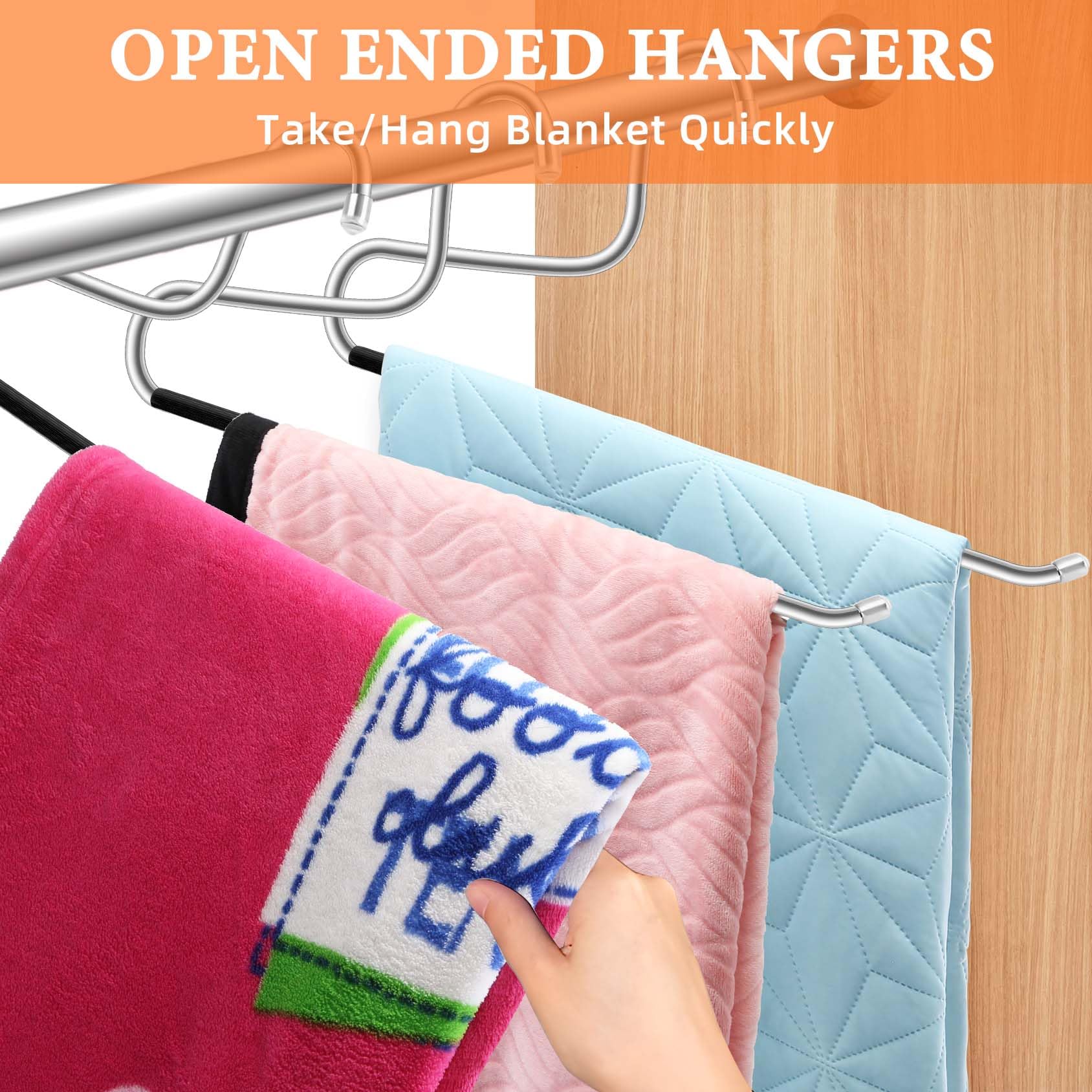 6 Pack Blanket Hanger,Non Slip Hangers Space Saving Stainless Steel Heavy Duty Hangers,Upgraded Closet Organizers and Storage Pants Hangers for Table Cloths,Comforters,Bath Towels,Rugs Sleeping Bags