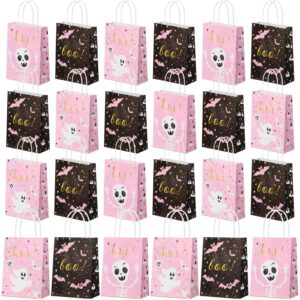 ctosree 24 pcs halloween treat bags pink halloween party favor bags paper happy boo day pink halloween boo favor bags treat bag for halloween scary theme birthday party