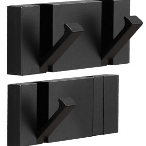 SPIEASSE 2 Pack，Modern Waterproof Black Wall Hooks，Foldable Towel Hooks for Bathrooms, Coat Hooks Wall Mounted - Ideal for Bathroom, Kitchen, Balcony