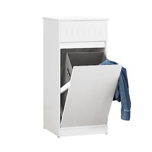 sobuy laundry hamper cabinet with basket and 1 drawer, tilt-out laundry hamper, bathroom storage cabinet unit with drawer, white bzr110-w