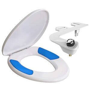 bio bidet by bemis trucomfort toilet seat with perfect fit, fresh water spray, non-electric, easy to install bidet, elongated, blue inserts