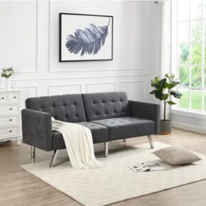 anwicknomo futon sofa bed,recliner couch,convertible folding lounge couch loveseat sleeper sofa with armrests, small love seat for living room office reading room,bedroom furniture set (dark gray)