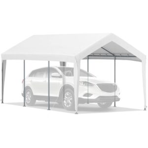 happybuy 10 x 20 ft carport car canopy, heavy duty garage shelter with 8 legs, car garage tent for outdoor party, birthday, garden, boats, adjustable peak height from 8.3 ft to 10 ft