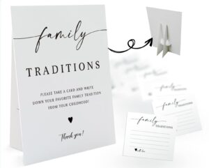 minimalism theme favorite family traditions baby shower games set(1 sign and 20 cards), games for baby shower, wedding shower, bridal shower, game night, gender reveal party, family day decorations 08