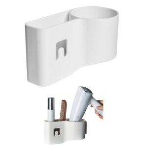 soogree hair dryer holder - white hair tool organizer bathroom blow dryer holder wall mounted hot tool holder for curling iron hair straightener hair styling tools storage small punching free