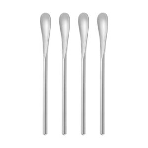 5inch/12.8cm coffee stirrers spoon,silver stainless steel 304# coffee stir sticks,round solid handle cocktail beverage iced tea stirring stick,drink mixing spoon,set of 4