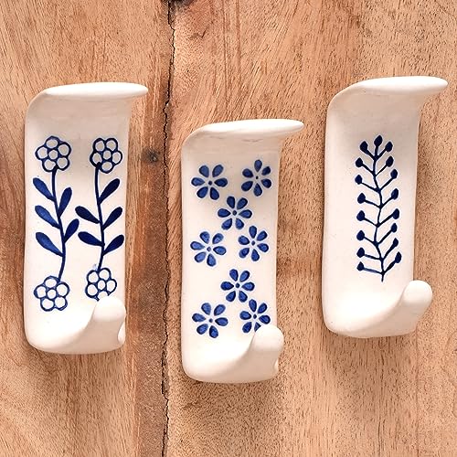 Indian Shelf Boho Decorative Hooks Adhesive Hooks Sticky Hooks for Wall Shower Loofah Holder for Shower Hooks No Damage Hanging Adhesive Key Holder Drywall Hooks for Hanging Adhesive Towel Hooks-3 Set