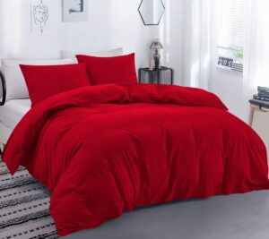 3pcs duvet cover set, full/queen size, red solid - 100% egyptian cotton 800 thread count duvet cover with zipper & corner ties