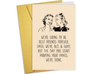 nchigedy funny birthday card for best friend, humorous friendship card for her, hilarious pooping pants friend card for bestie