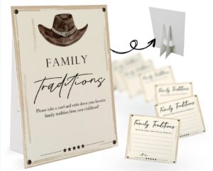 cowboy theme favorite family traditions baby shower games set(1 sign and 20 cards), games for baby shower, wedding shower, bridal shower, game night, gender reveal party, family day decorations 04