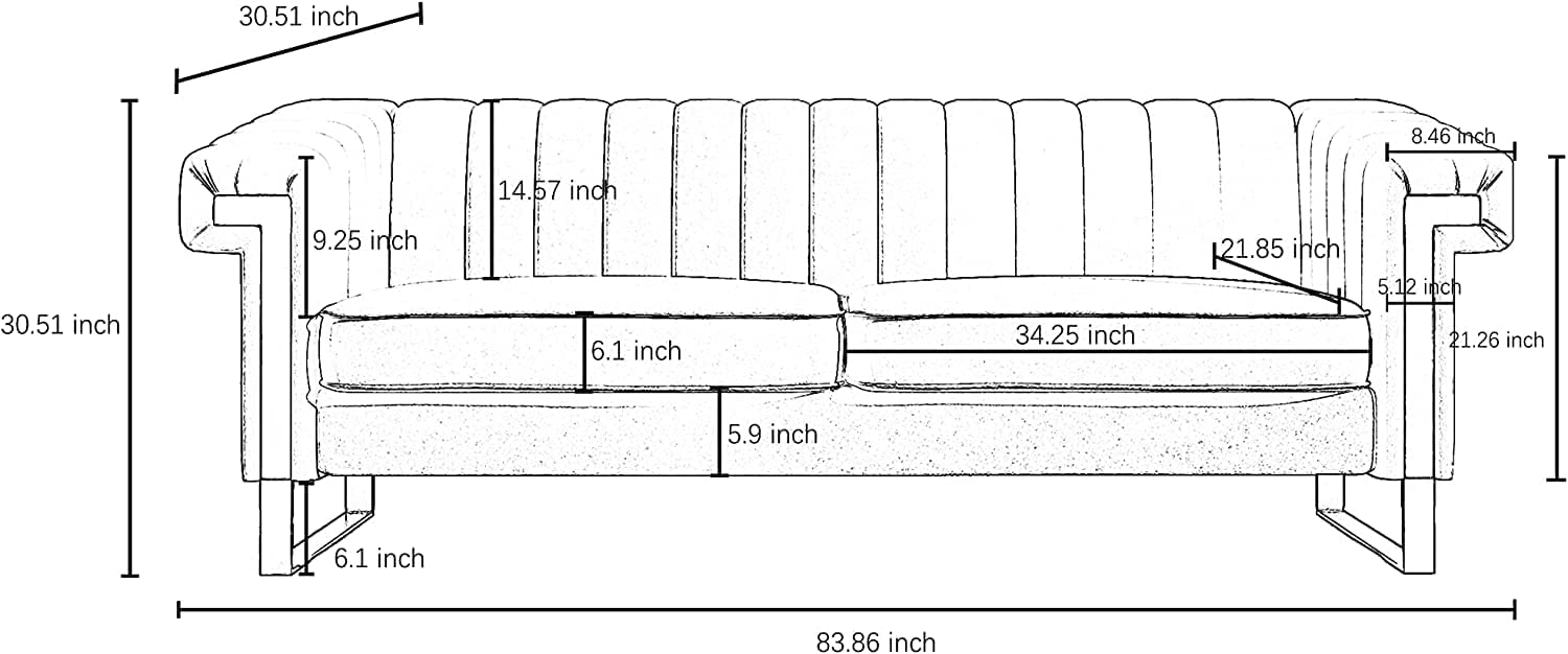 STORFENBOR 83'' Faux Leather Couch 3 Seater Sofa with Gold Metal Legs Comfy Sofa Living Room Modern Furniture-White