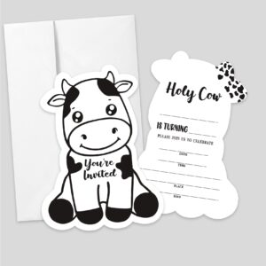 20 sets holy cow birthday party shaped fill-in invitations with envelopes,cute cartoon baby cow birthday party invitation invite cards for baby girls boys,farm cow girl boy birthday party invites