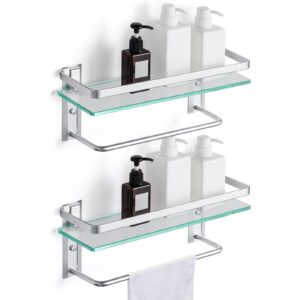 geetery 2 sets glass bathroom shelf with towel bar 15.75 x 4.5 inches wall mounted aluminum tempered glass shelf rustproof shelves bathroom hand towel holder with shelf shower rack bathroom hardware