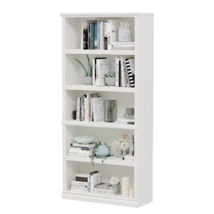 bevfint 70 in tall bookcase, white bookshelf open storage 5 tier shelves, 33 inch wide floor standing bookshelves, book case for home school library office bedroom kids, white