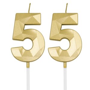 55th birthday candles for cake, gold number 55 3d diamond shaped candle birthday decorations party supplies for women or men