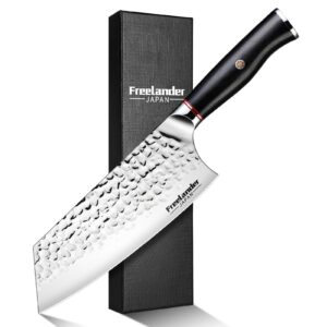 freelander chef knife, 7.72 inch high carbon meat cleaver knife, professional japanese stainless steel knife for meat and vegetables - ergonomic handle for home and kitchen