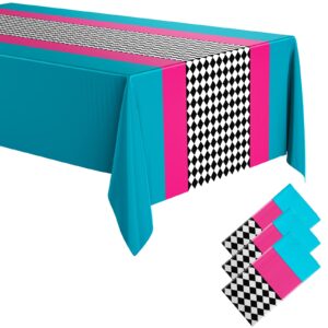 buryeah 3 pcs wonderland tablecloth wonderland party decorations checkered plastic tablecloth cartoon table decorations tea party tablecloth for wonderland birthday party supplies, 54 x 108(checked)