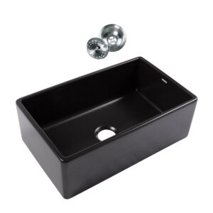 matte black 36" single bowl farmhouse apron kitchen sink and drain rectangle scratch resistant